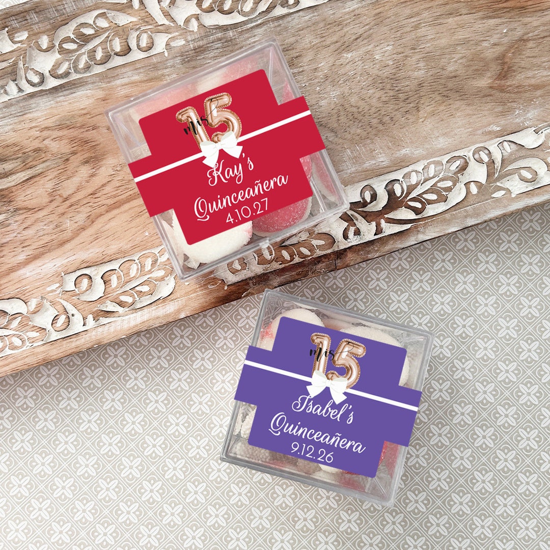 Personalized Square Acrylic Plastic Favor Boxes With Mis 15 Gold ...