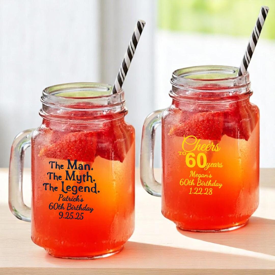 Printed Personalized 60th Birthday Glass Mason Jar Mug Favors, 60th ...