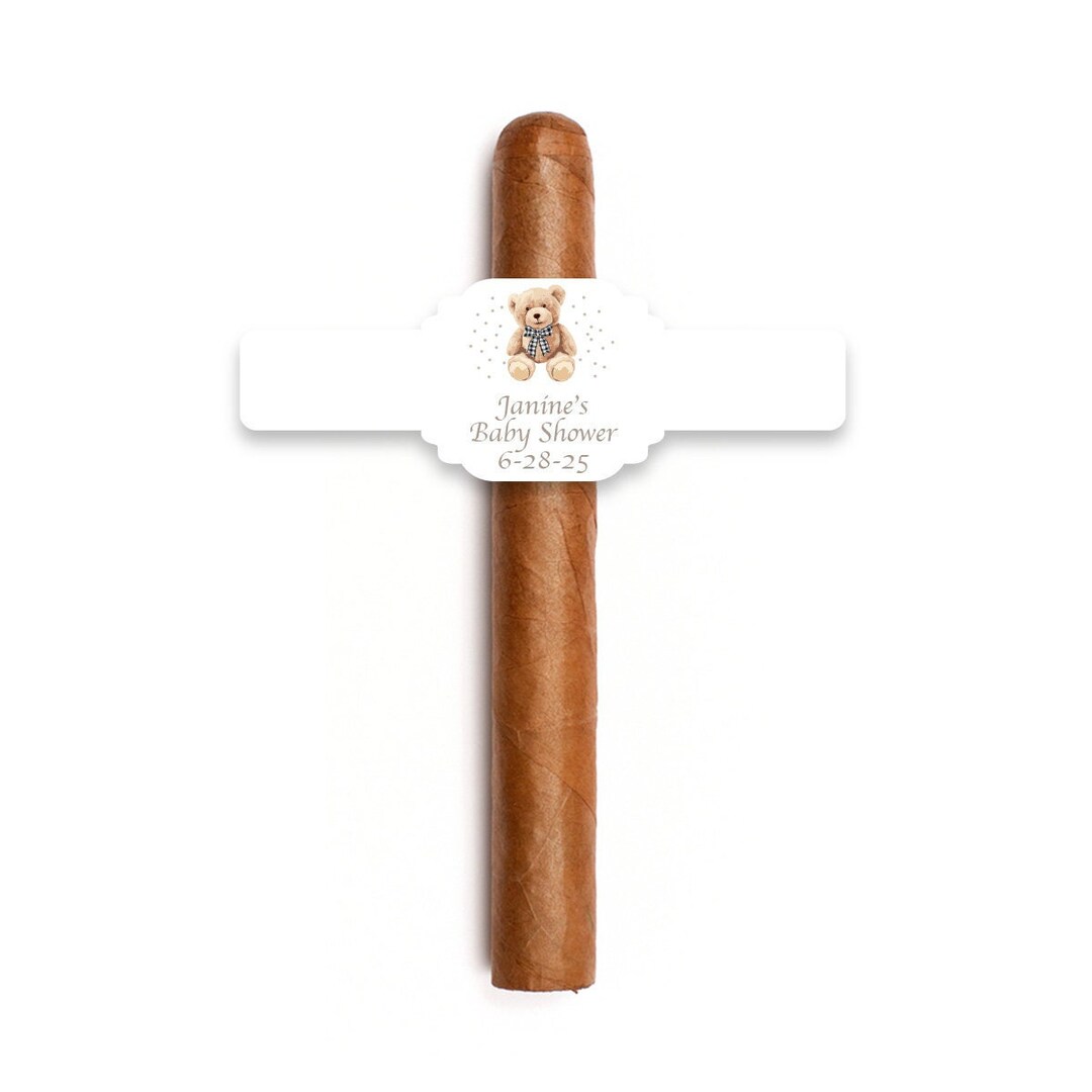 Printed Personalized Cigar Band Labels Teddy Bear Baby Shower Favors ...