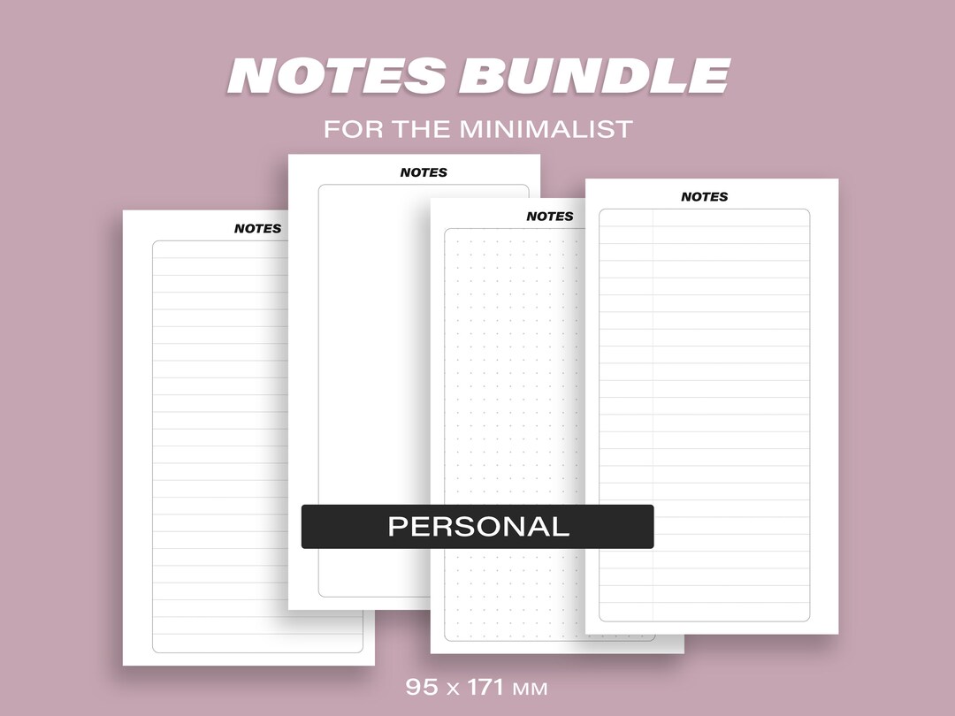 Personal Planner A6 Size Notes Bundle for the Minimalist • Printable ...