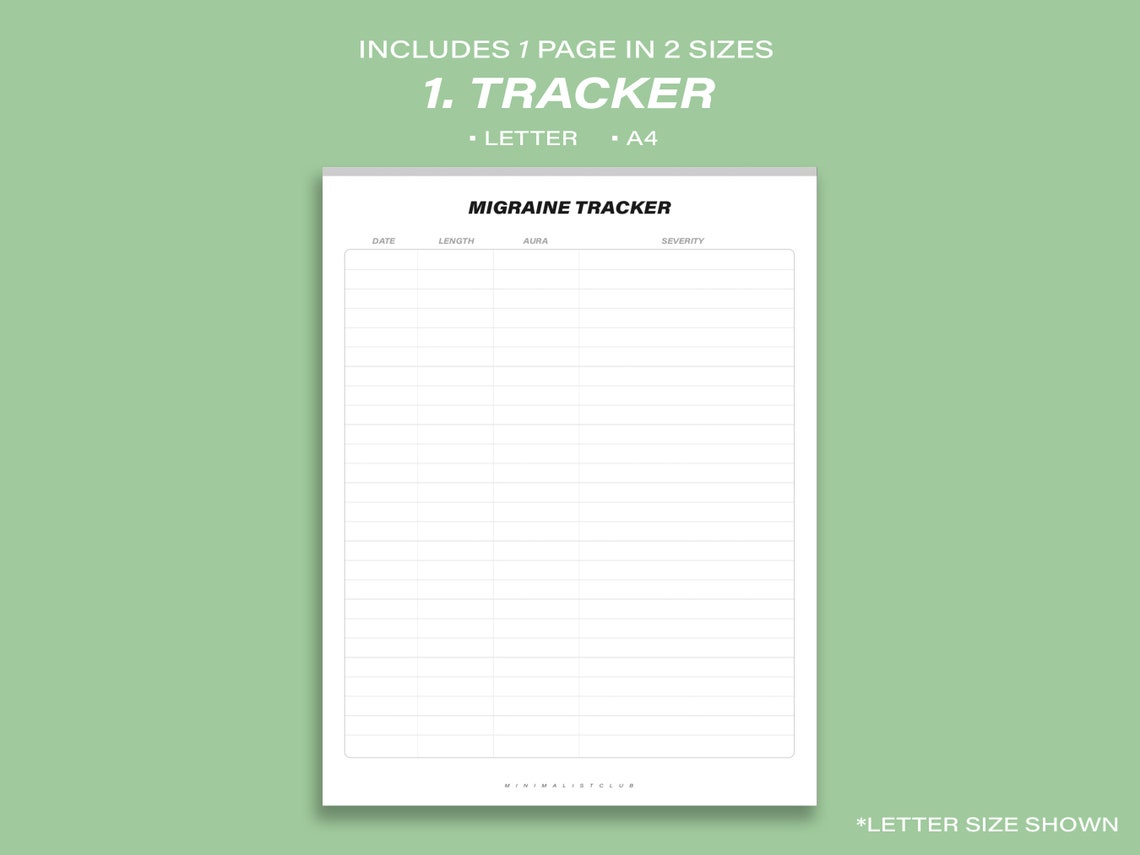 Migraine Tracker Log for the Minimalist • Printable PDF • Planner ...