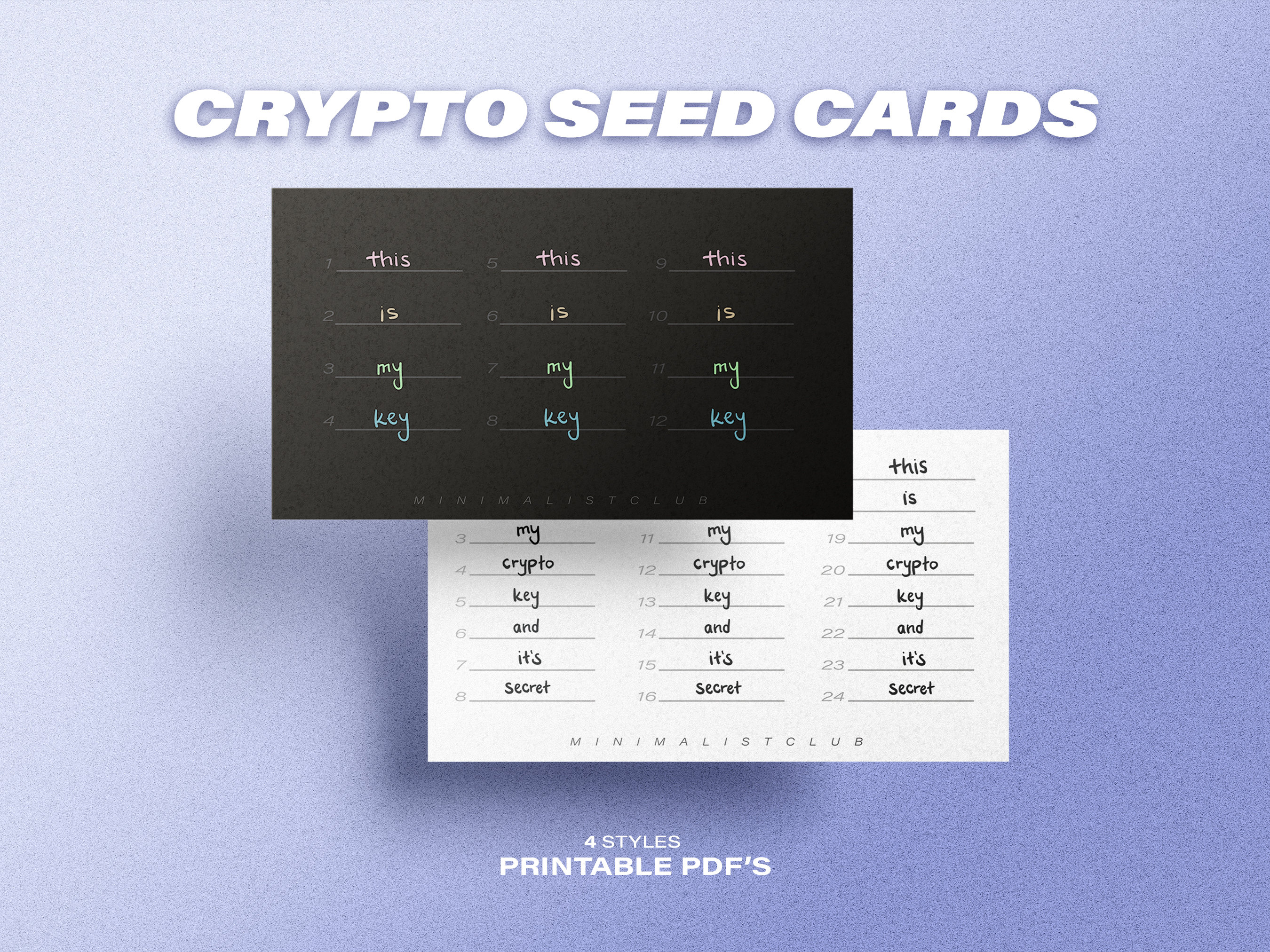 Crypto Seed Cards for the Minimalist • Printable PDF • Cryptocurrency ...
