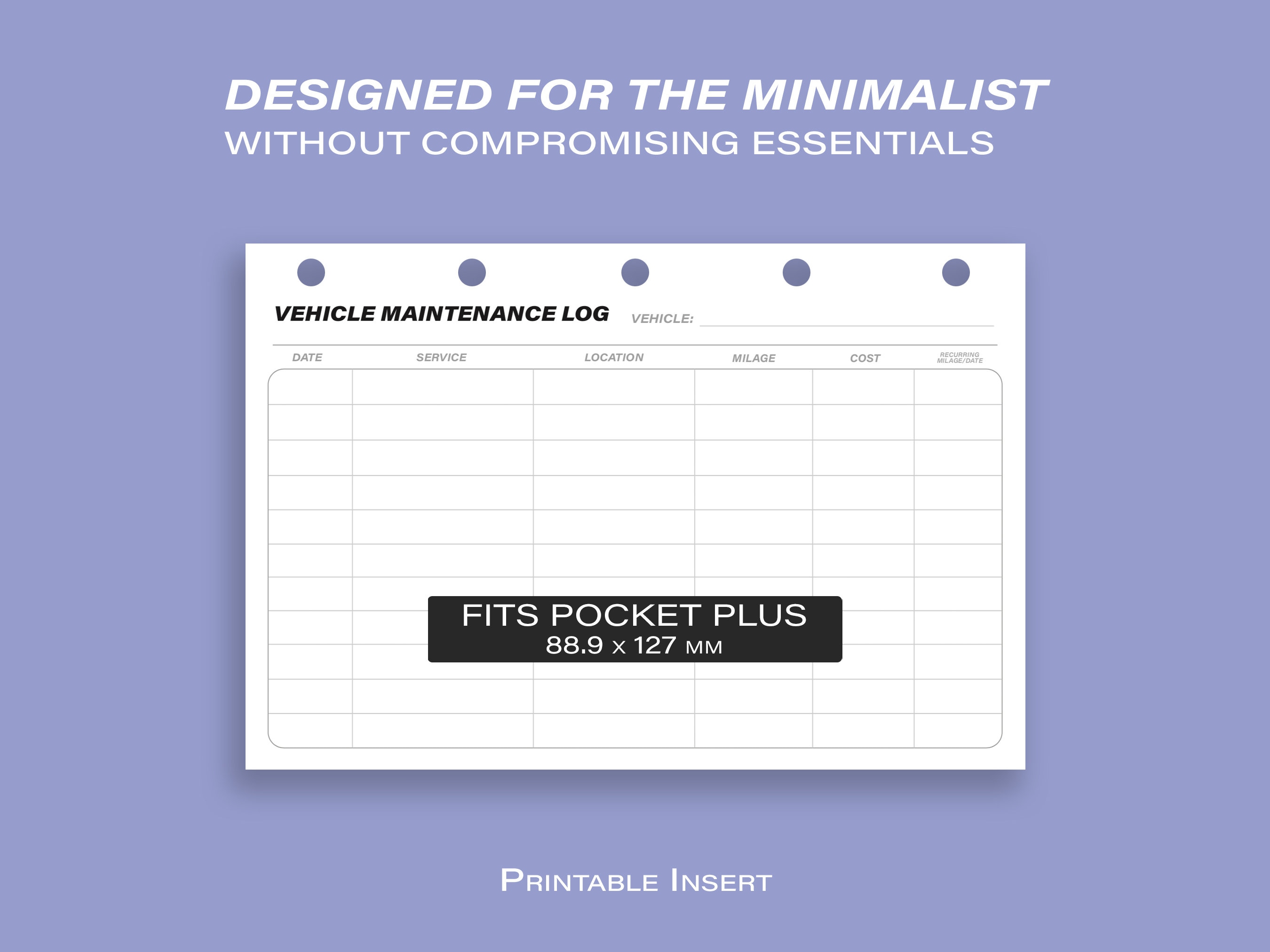Pocket Plus Vehicle Maintenance Log for the Minimalist • Printable PDF ...