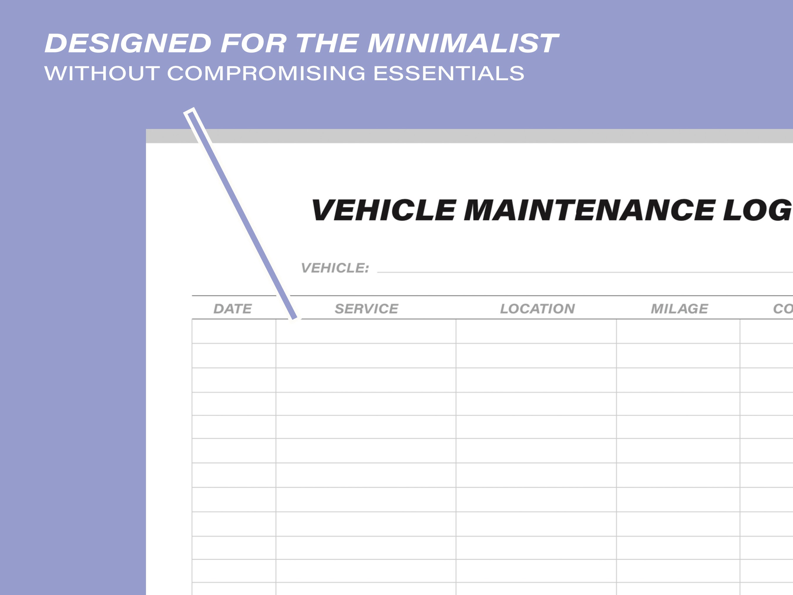 Vehicle Maintenance Log for the Minimalist • Printable PDF • Planner ...