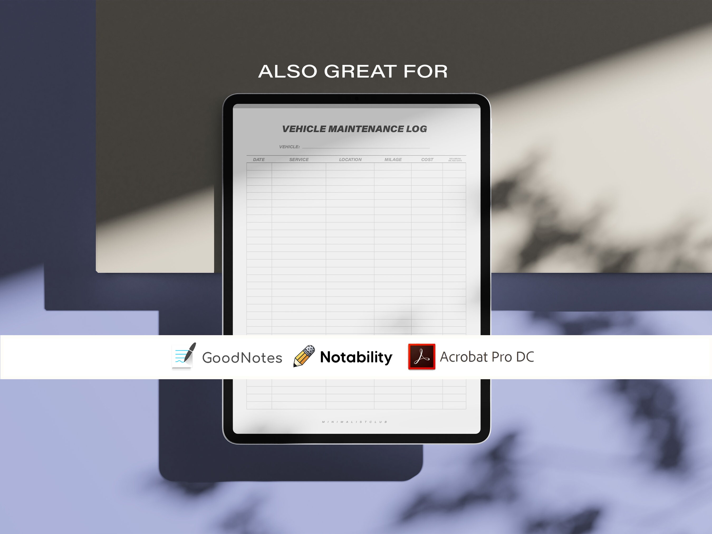Vehicle Maintenance Log for the Minimalist • Printable PDF • Planner ...