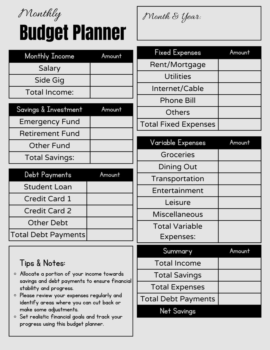 Simple Monthly Budget Planner - Etsy