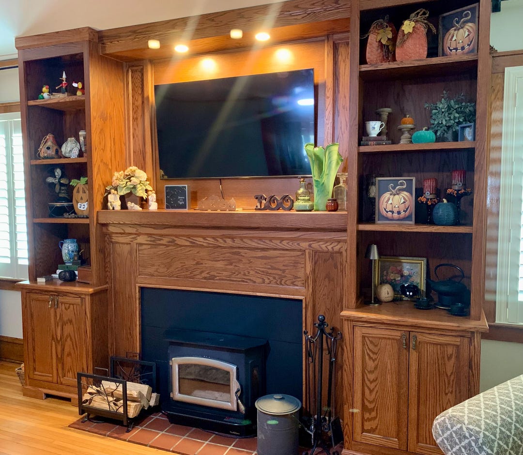 Handcrafted White Oak Bookcase With Custom Shelving, Modern, Mantle, Custom Mantles, Custom ...