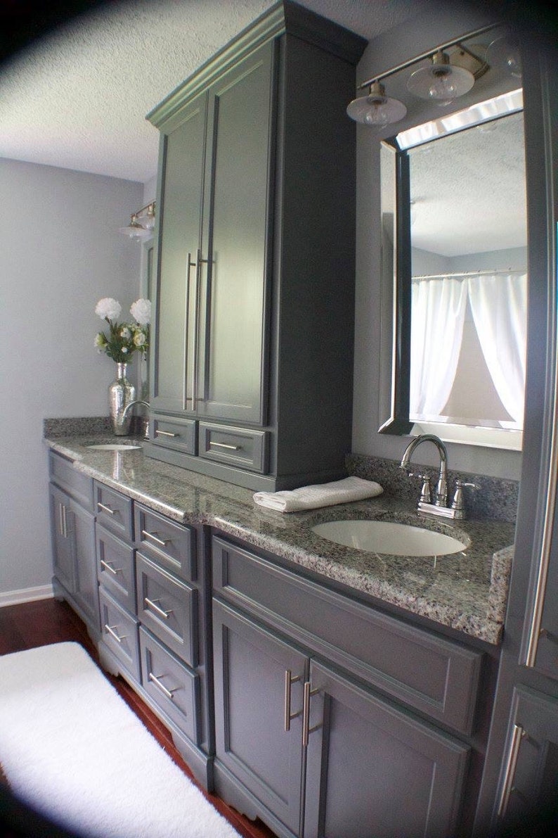 Modern Sleek Gray Shaker Style Master Vanity With Center Tower Classic ...