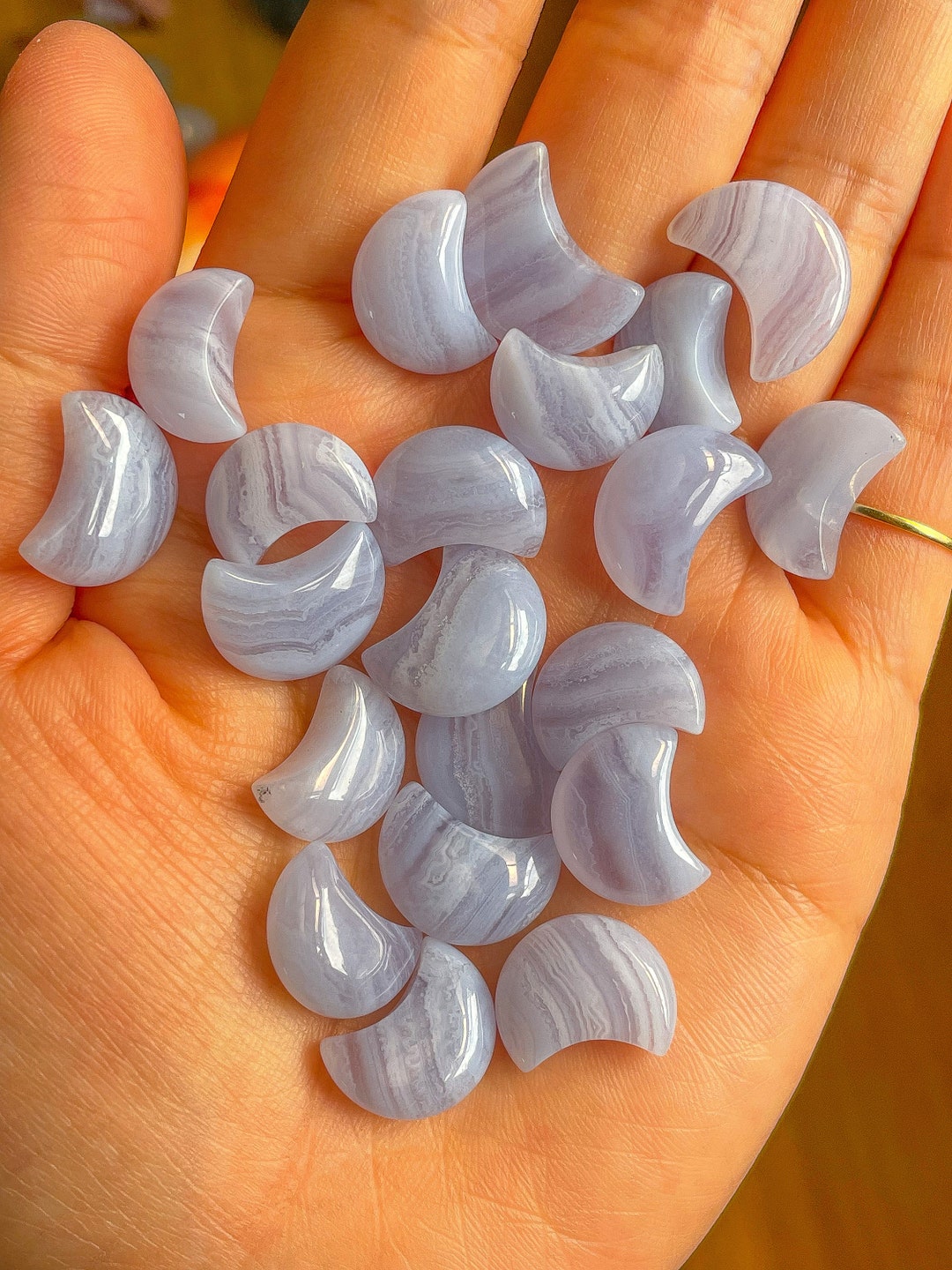 Rare Mini Blue Lace Agate Moons | Peace • Serenity | Healing Energy ...