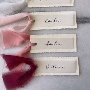 Hand Torn Place Cards and Chiffon Ribbon, Hand Torn Edges, Personalized ...