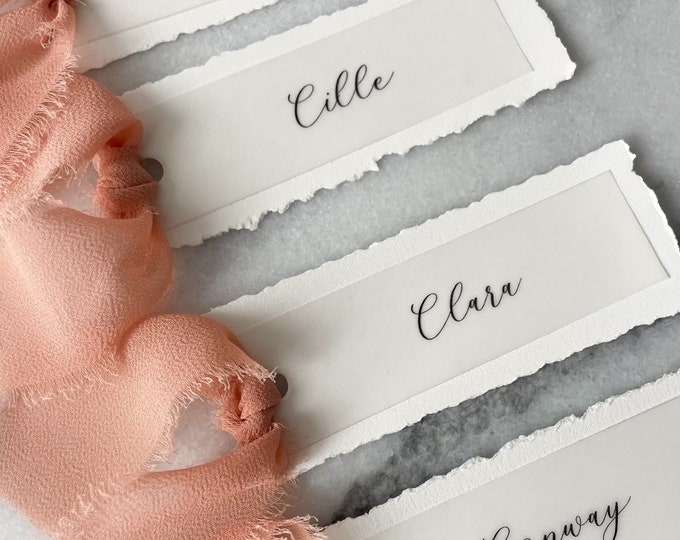 Hand Torn Edges Place Cards | Elegant Rustic Place Cards | Recycled ...