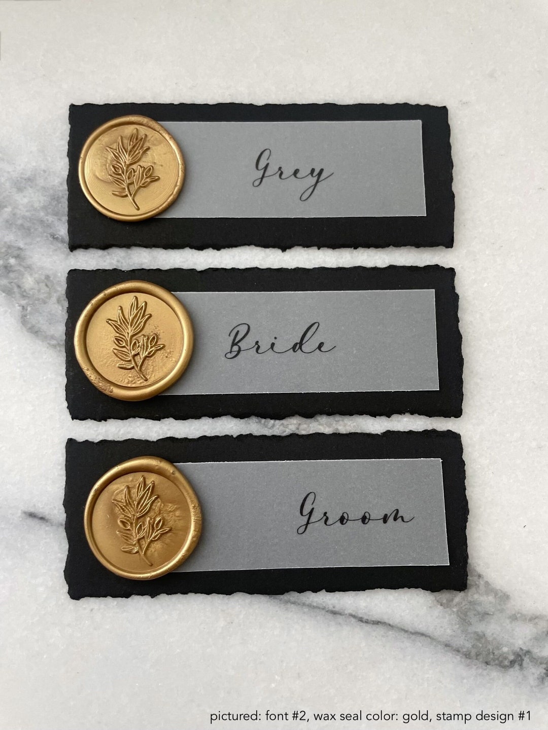 Black Name Cards With Wax Seal, Vellum Place Cards With Wax Seal, Black ...