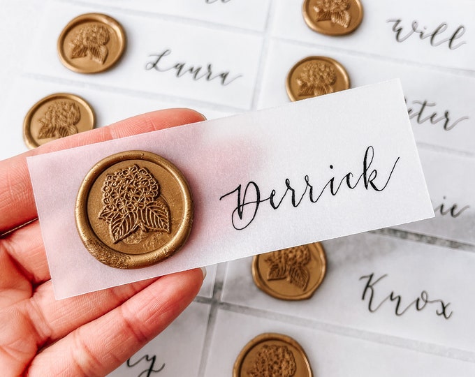 Black Name Cards With Wax Seal, Vellum Place Cards With Wax Seal, Black ...