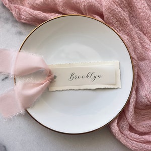 Hand Torn Place Cards and Chiffon Ribbon, Hand Torn Edges, Personalized ...
