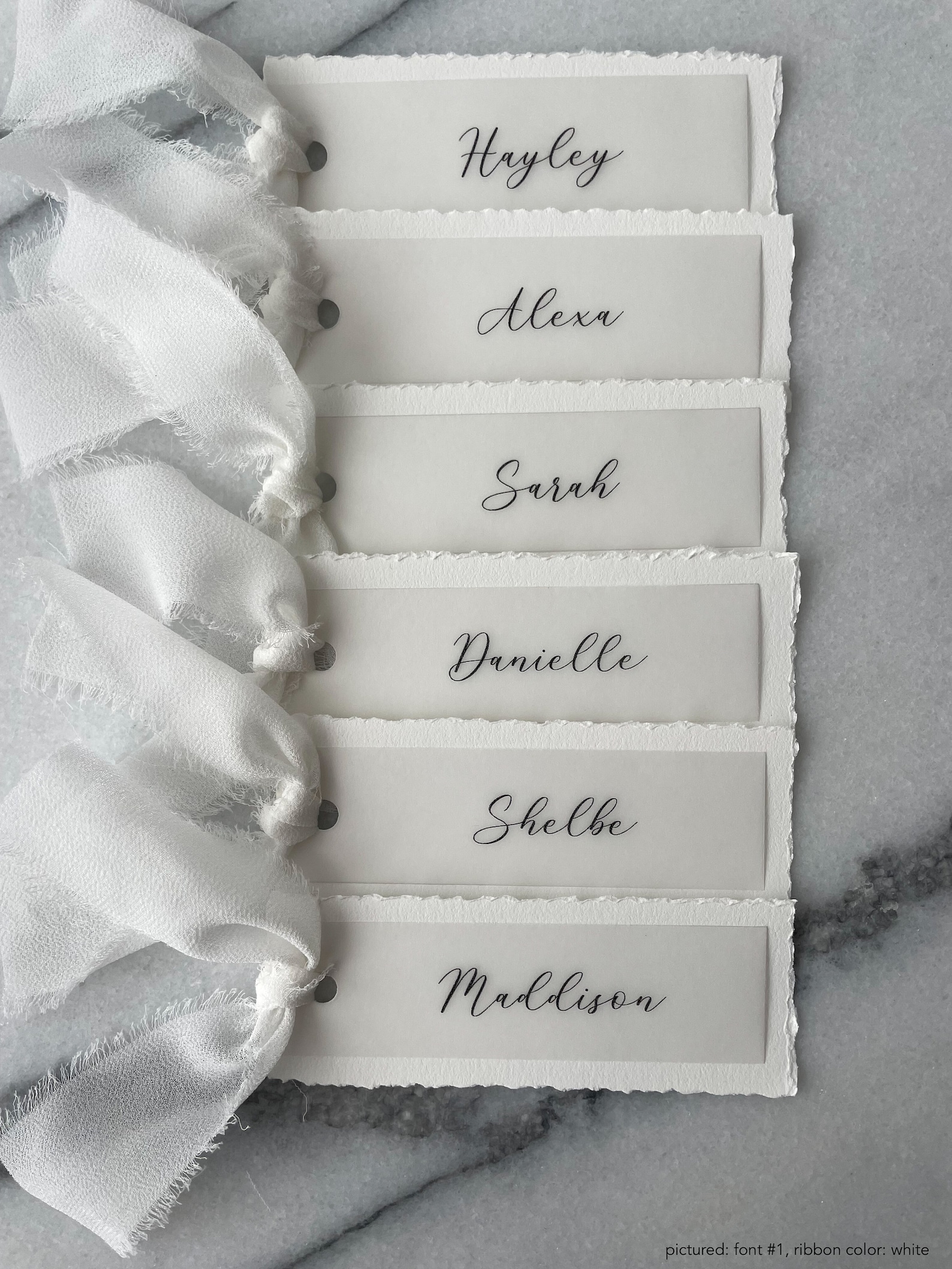 Hand Torn Place Cards and Chiffon Ribbon, Hand Torn Edges, Personalized ...