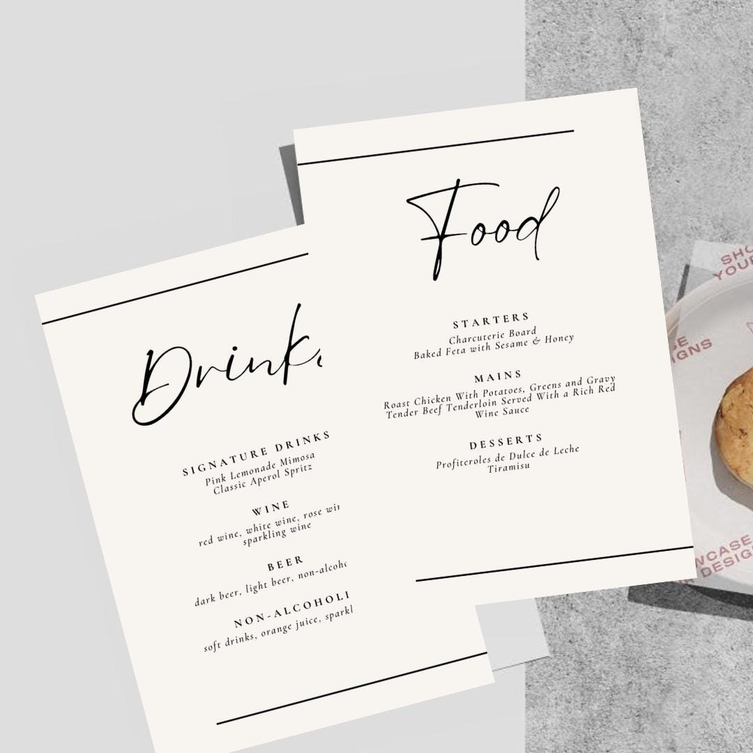 Menu Bar Template, Date Night Party Host Modern Minimalist Menu Card ...