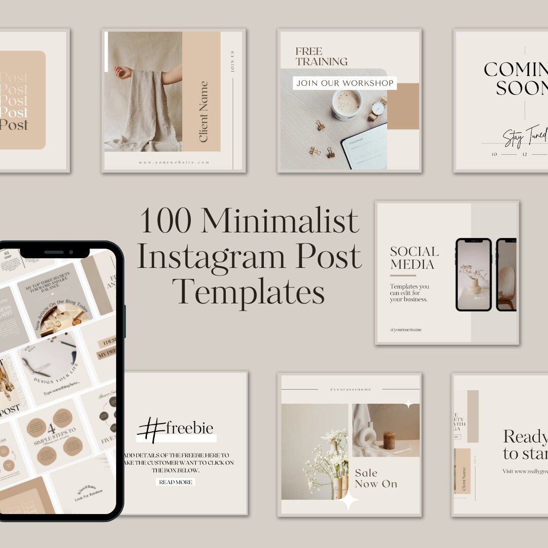 100 Instagram Post Templates, Engagement Minimalist Beige Cream Neutral ...