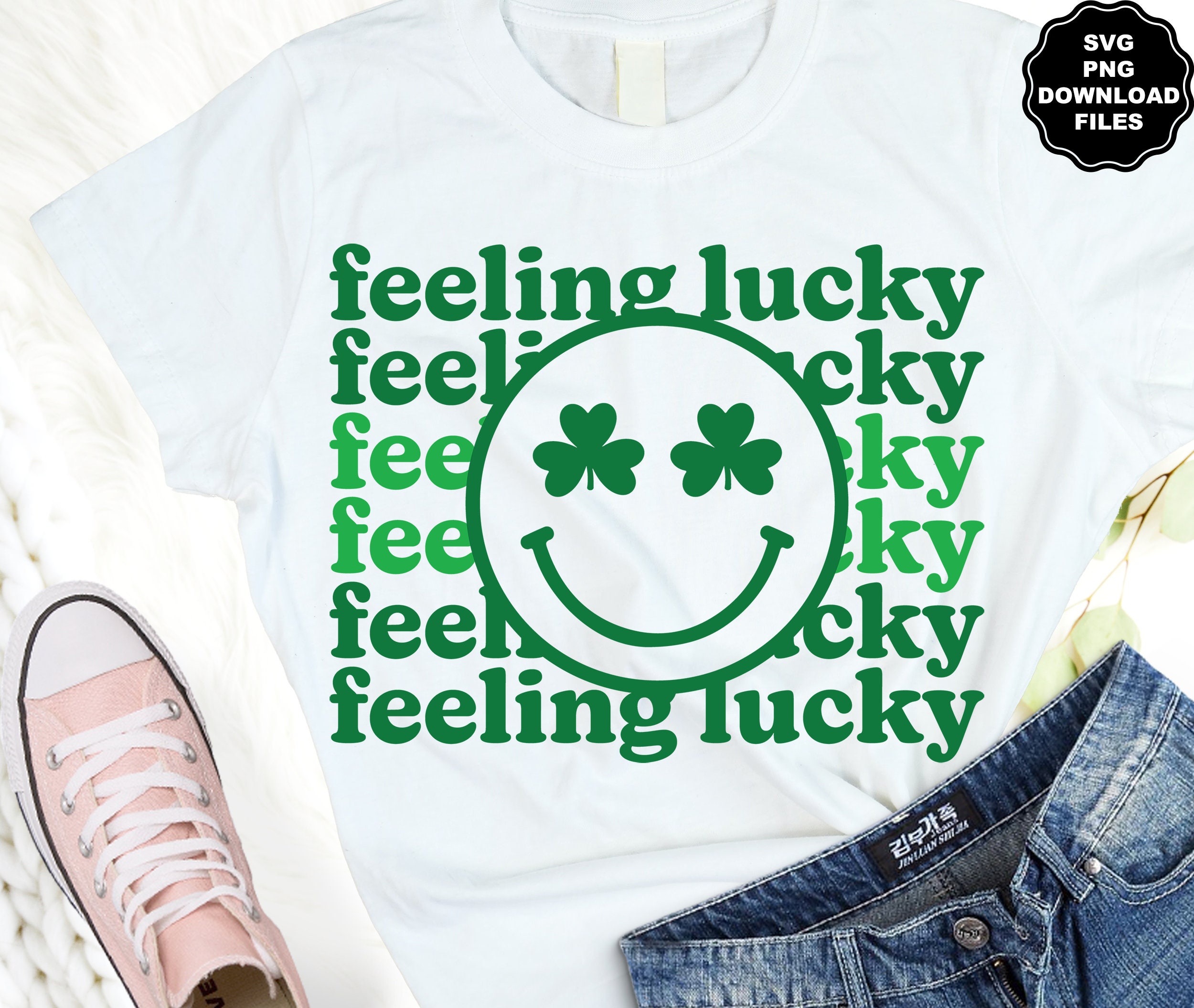 Feeling Lucky Smiley Face SVG Shamrocks Green St - Etsy