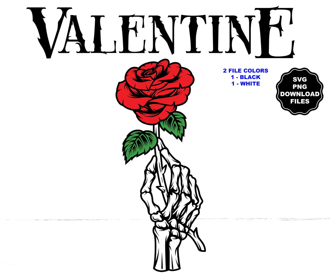 Valentine Skeleton Hand Red Rose Tattoo SVG, Gothic SVG, Gothic ...