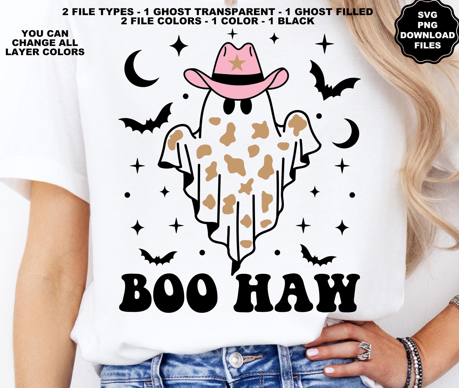 Boo Haw Ghost SVG Cowboy Hat Cow Print, Halloween Ghost SVG, Boo Haw ...