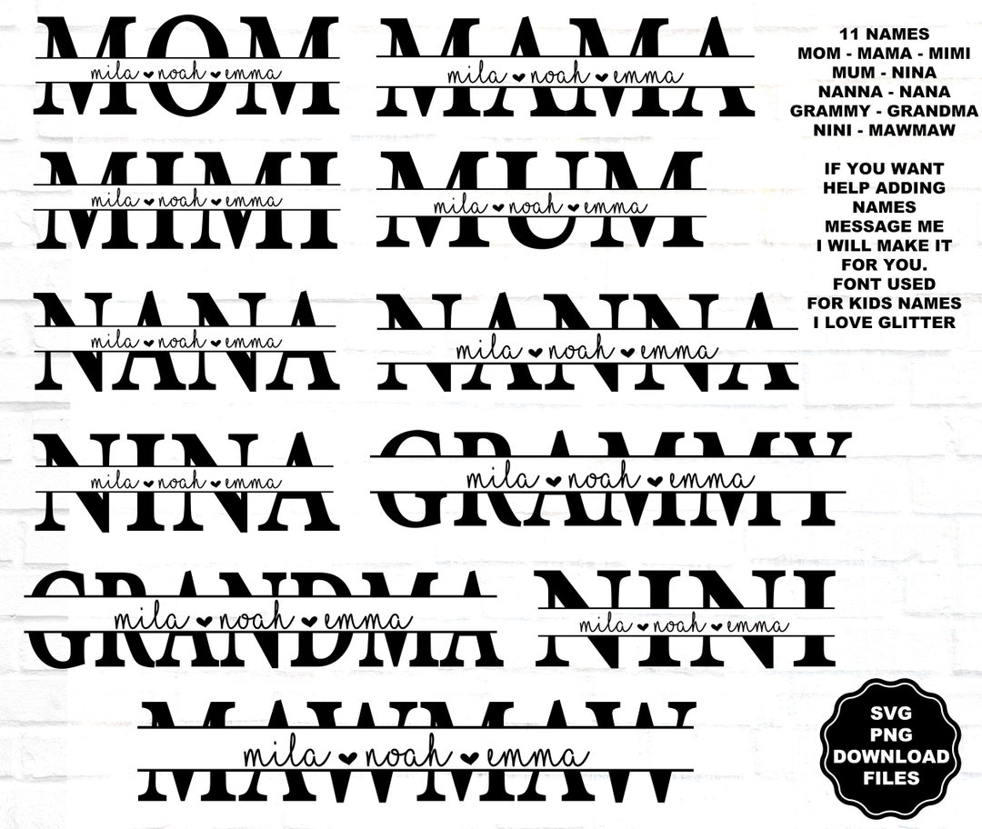 Mom Split Monogram Svg, Add Kids Names, Mother's Day, Mama, Nina, Mum ...