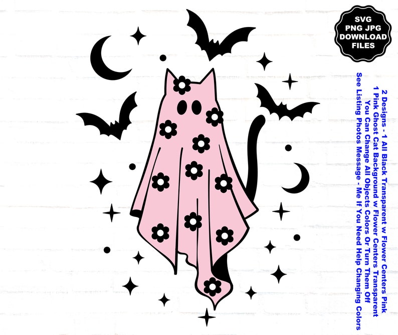 Ghost Cat SVG Ghost SVG Cat SVG Retro Flowers Ghost Cat - Etsy