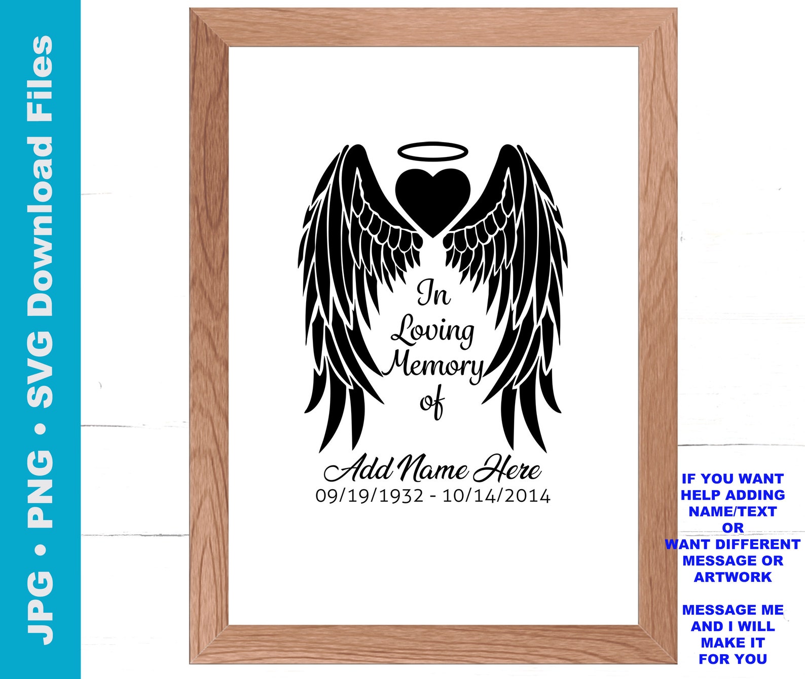 In Loving Memory Angel Wings SVG, Angel Wings Heart Halo, Add Name and ...