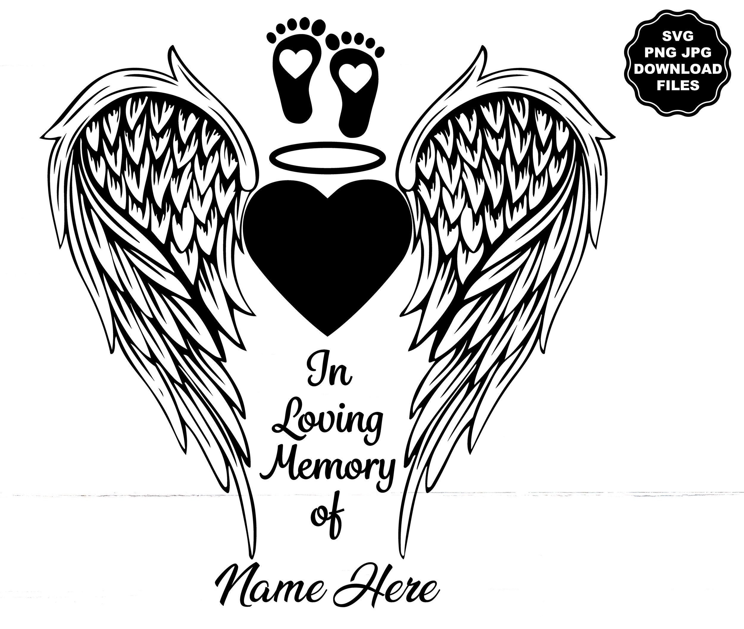 In Loving Memory Angel Wings SVG Add Name Baby Footprints - Etsy