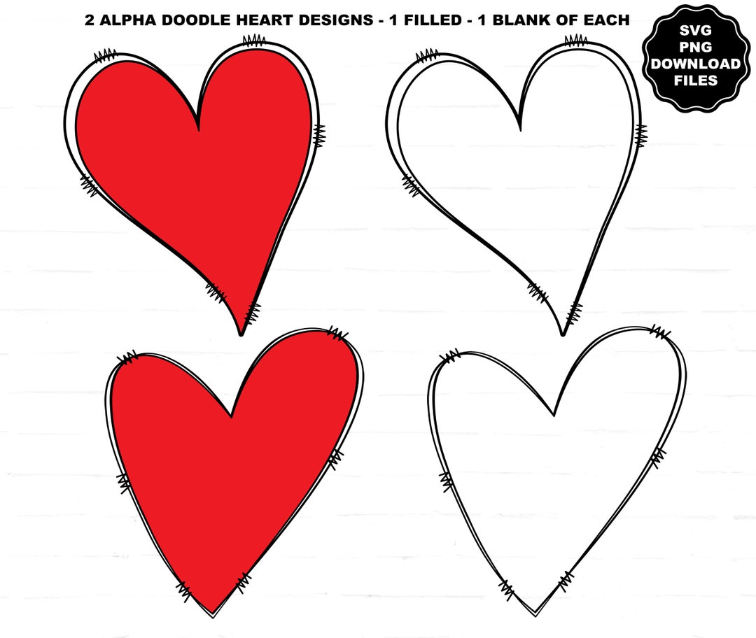 Heart Alpha Doodle SVG, Heart Doodle Svg, Valentine Heart Doodle SVG ...