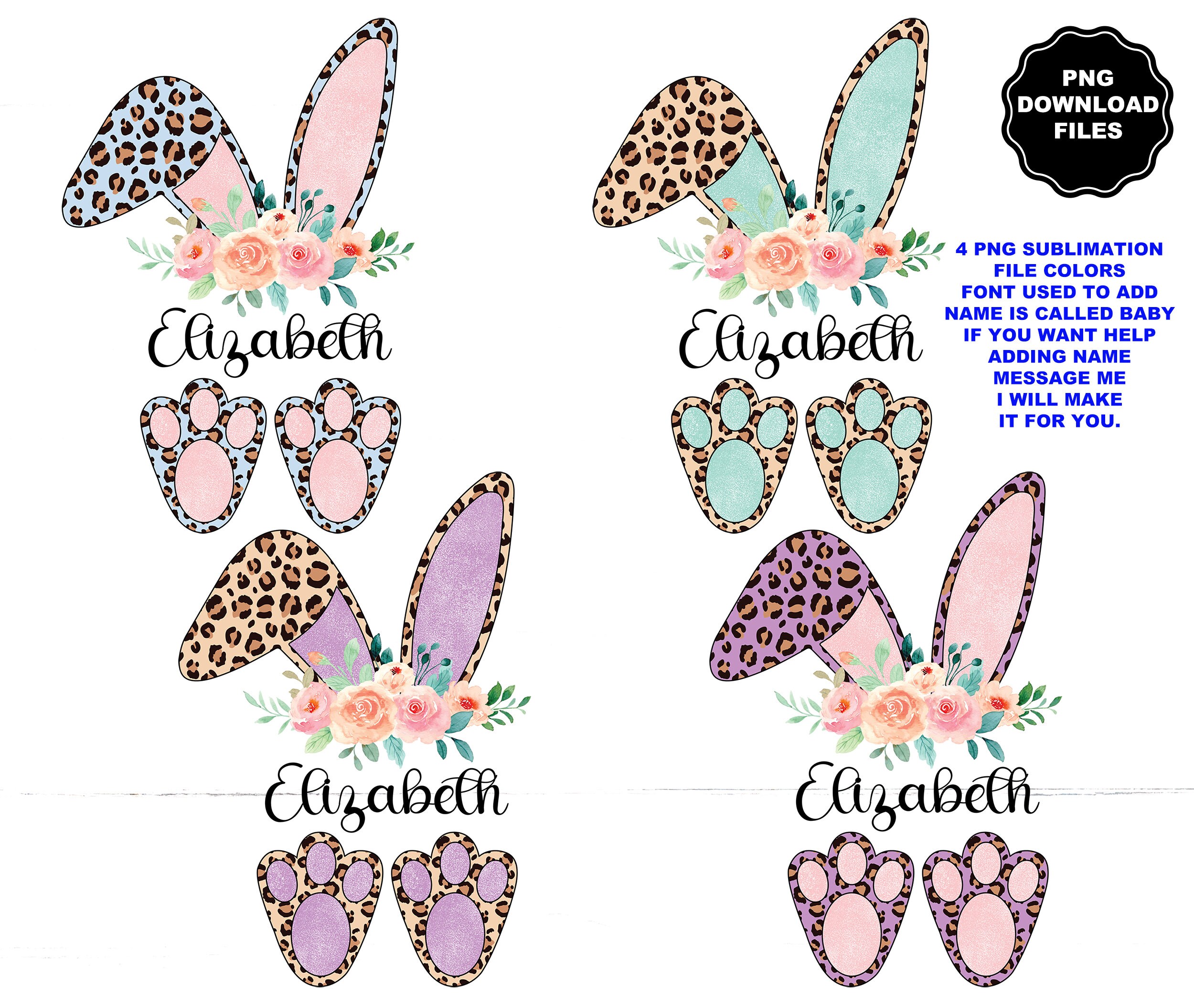 Leopard Print Bunny Ears Feet Add Name Monogram 4 Colors - Etsy