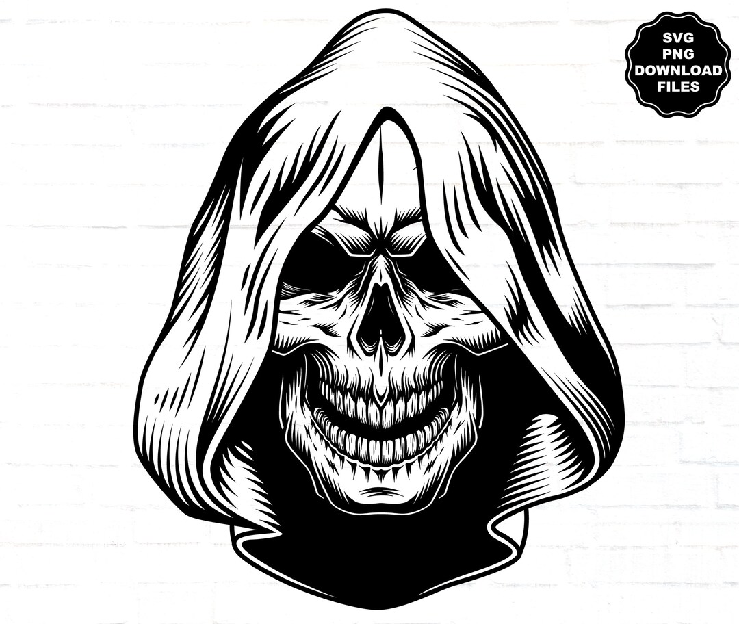 Skeleton Skull With Hood SVG, Halloween Skull, Gothic Skull SVG, Evil ...