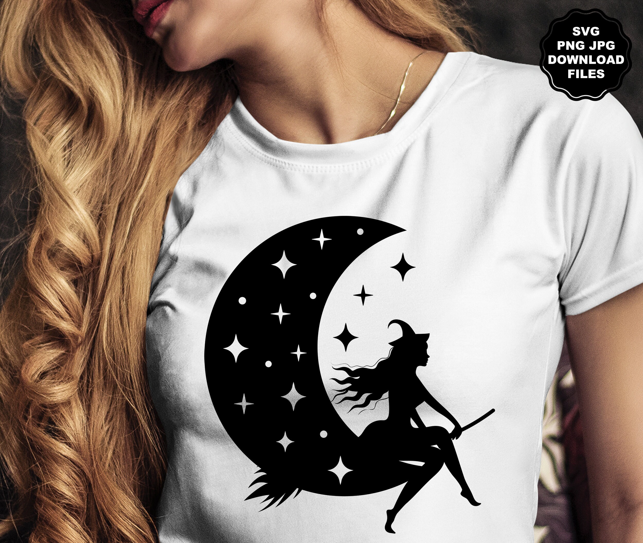 Cute Witch SVG, Celestial Moon Witch SVG, Witch Halloween T-shirt ...