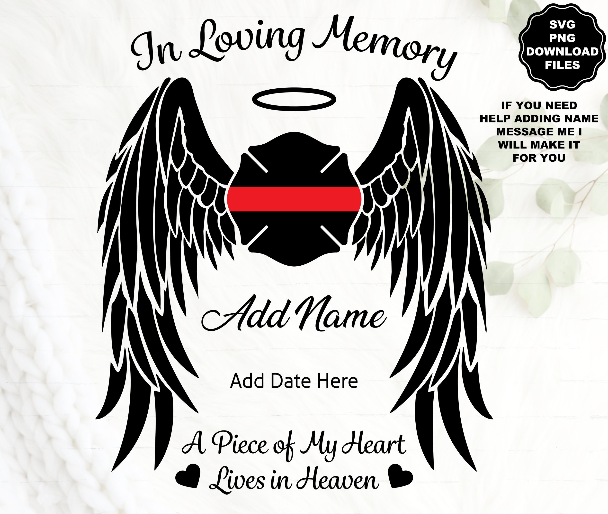 In Loving Memory Angel Wings SVG Firefighter, Angel Wings Fireman ...