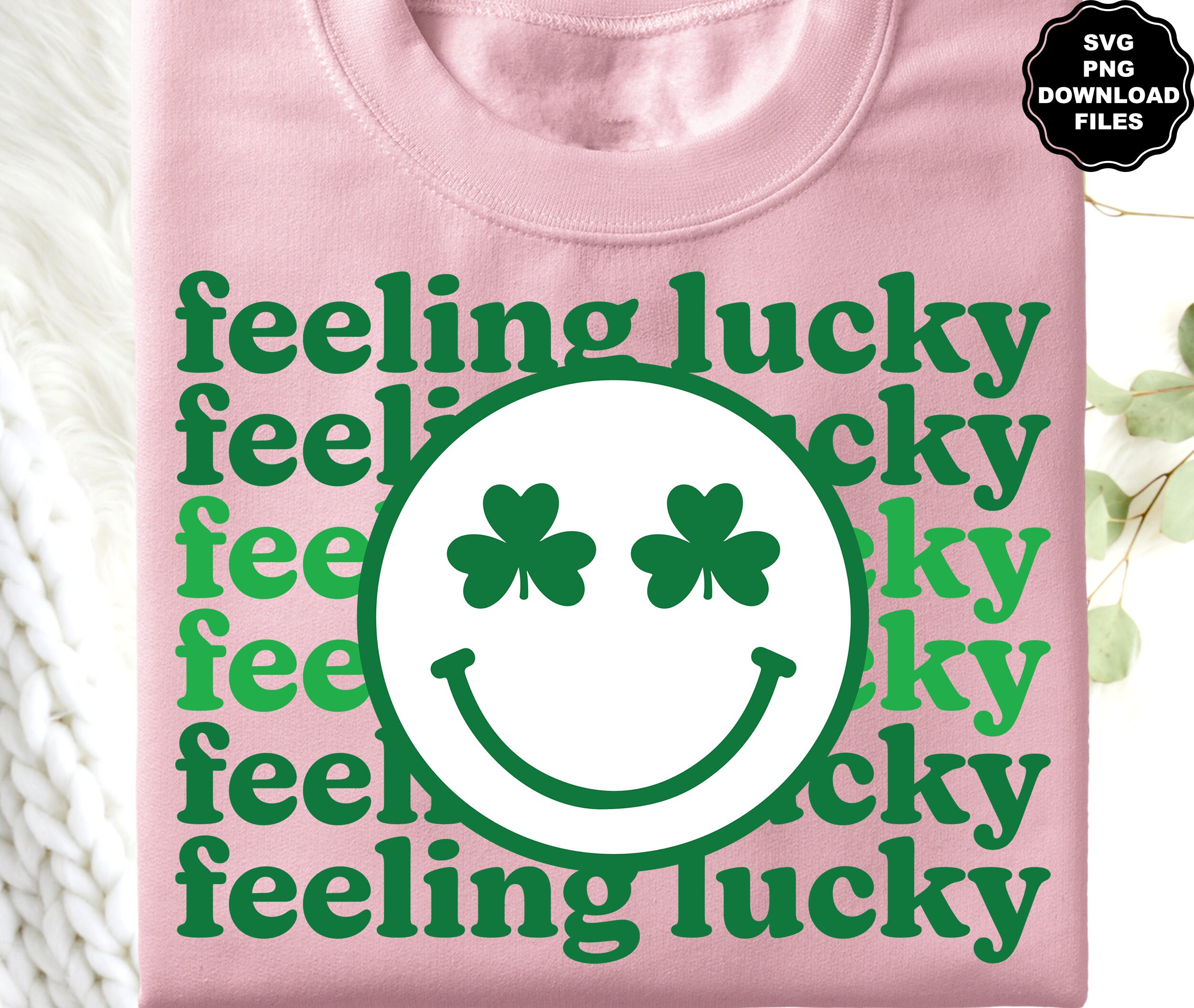 Feeling Lucky Smiley Face SVG Shamrocks Green St - Etsy