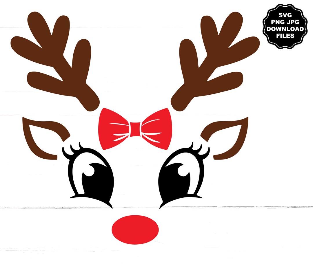 Clarice Reindeer Face Antlers SVG, Girl Reindeer Face, Merry Christmas ...
