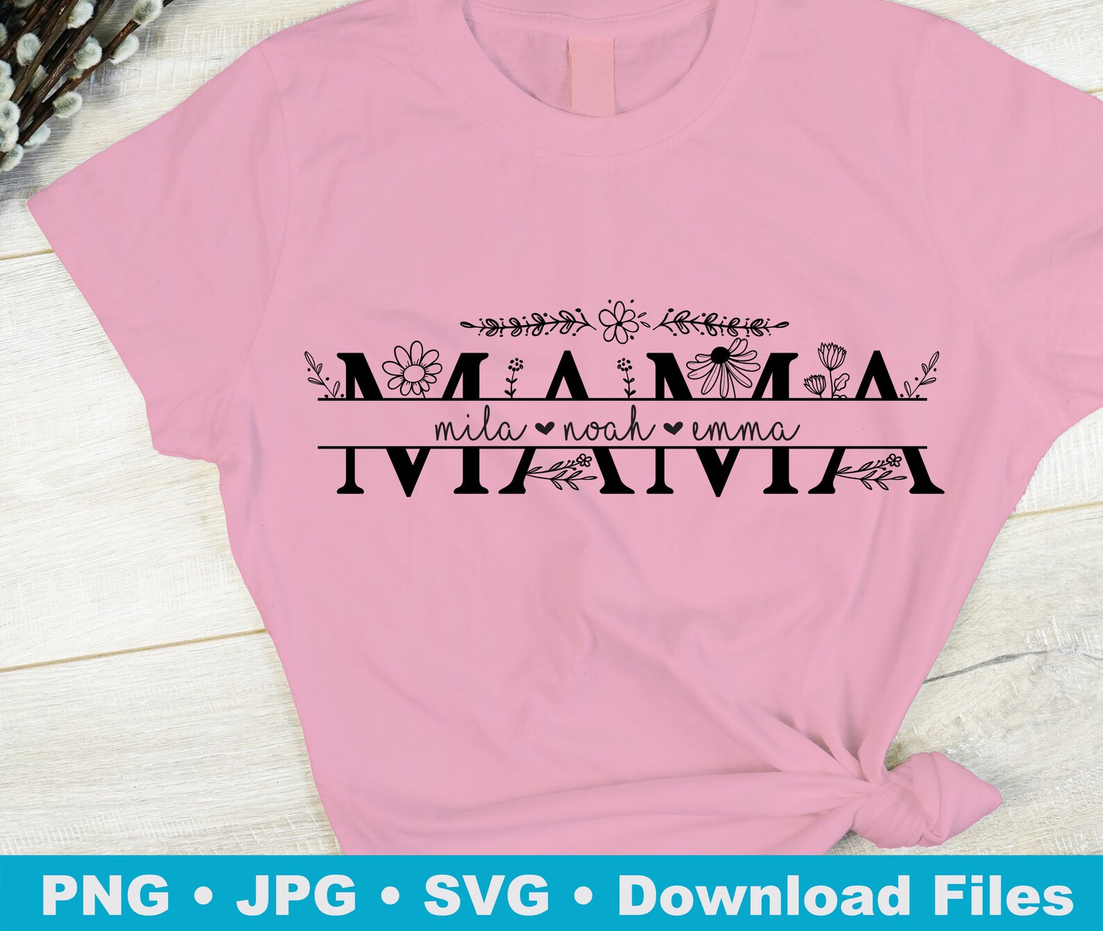 Mom Split Monogram Svg Add Kids Names Svg Wildflower Split - Etsy