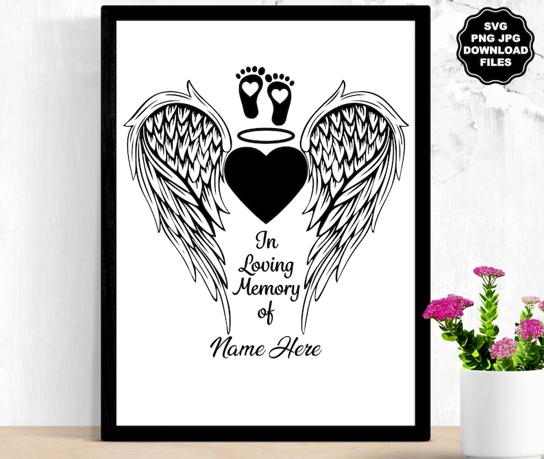 In Loving Memory Angel Wings SVG, Add Name, Baby Footprints, Angel ...