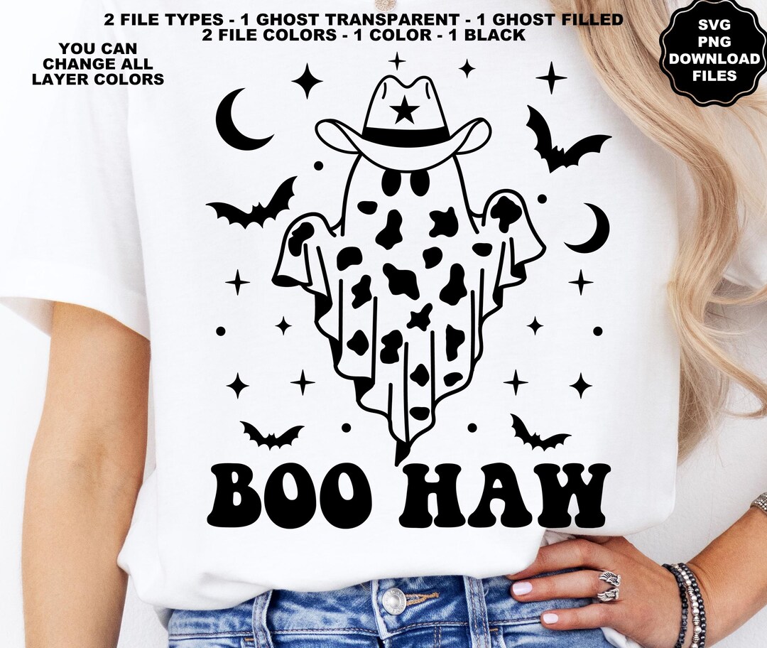 Boo Haw Ghost SVG Cowboy Hat Cow Print, Halloween Ghost SVG, Boo Haw ...