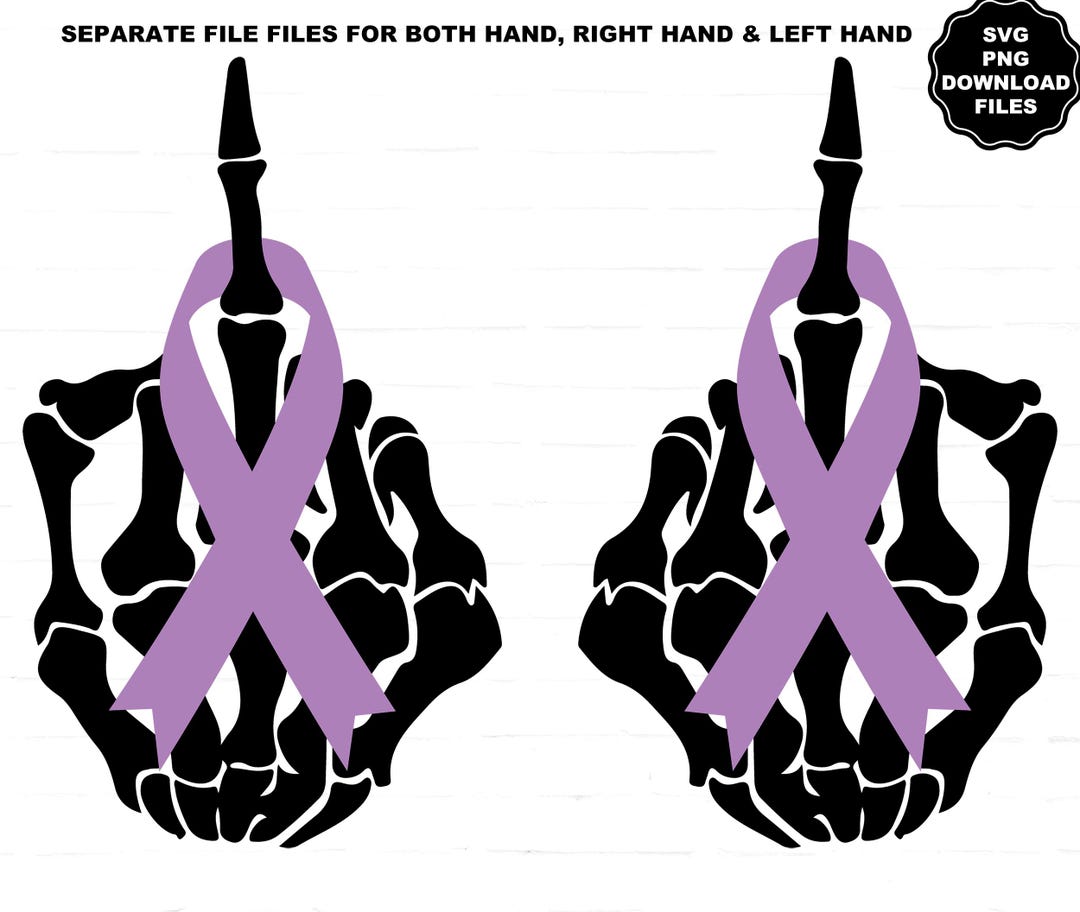 Purple Ribbon Skeleton Middle Finger SVG, Cancer Awareness, Fuck Cancer SVG, Purple Ribbon PNG ...
