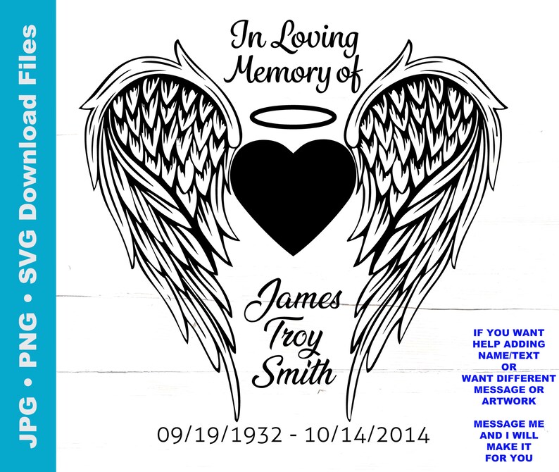 In Loving Memory Angel Wings SVG Add Name W Wings Angel - Etsy