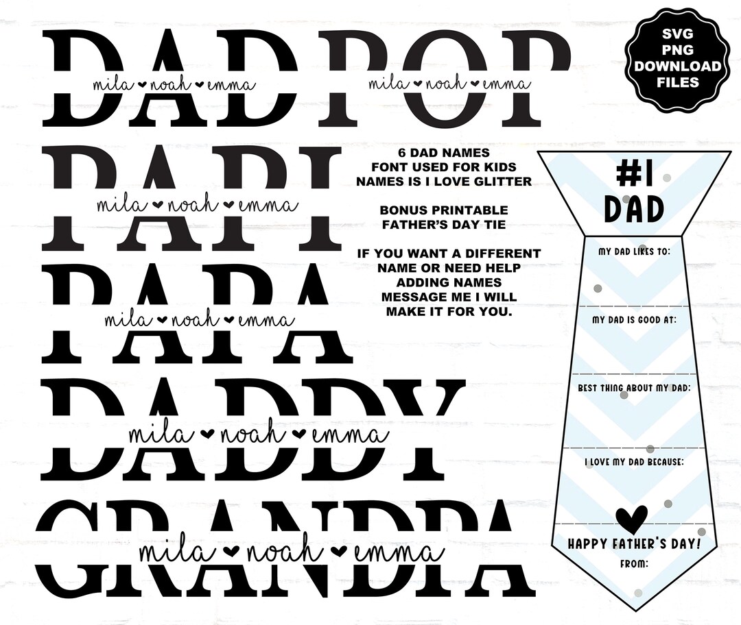 DAD Split Monogram Svg, Daddy, Pop, Papa, Papi, Grandpa, Dad Add Kids ...