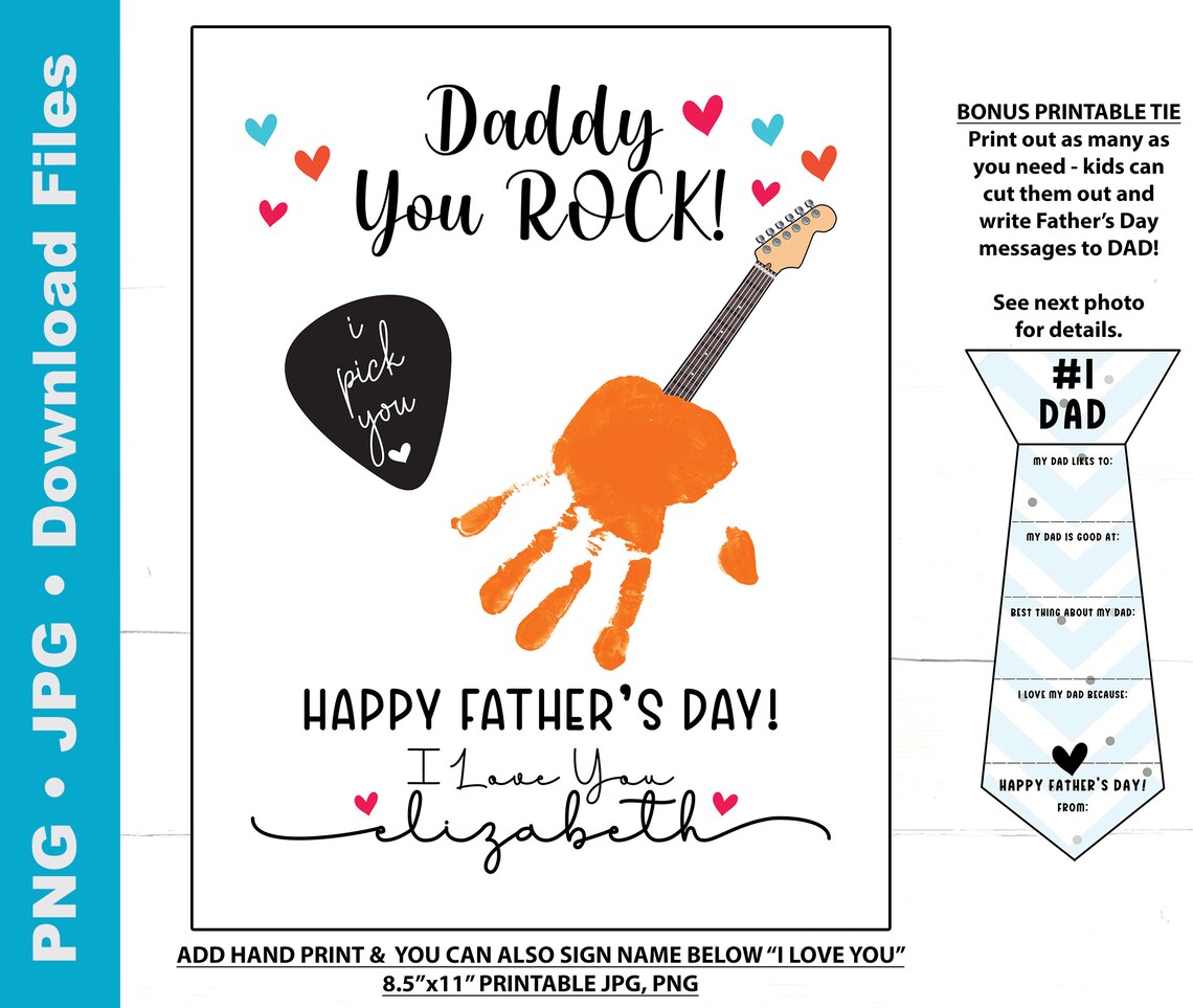 Daddy You Rock Guitar Handprint, Guitar Pick, I Pick You, Happy Father ...