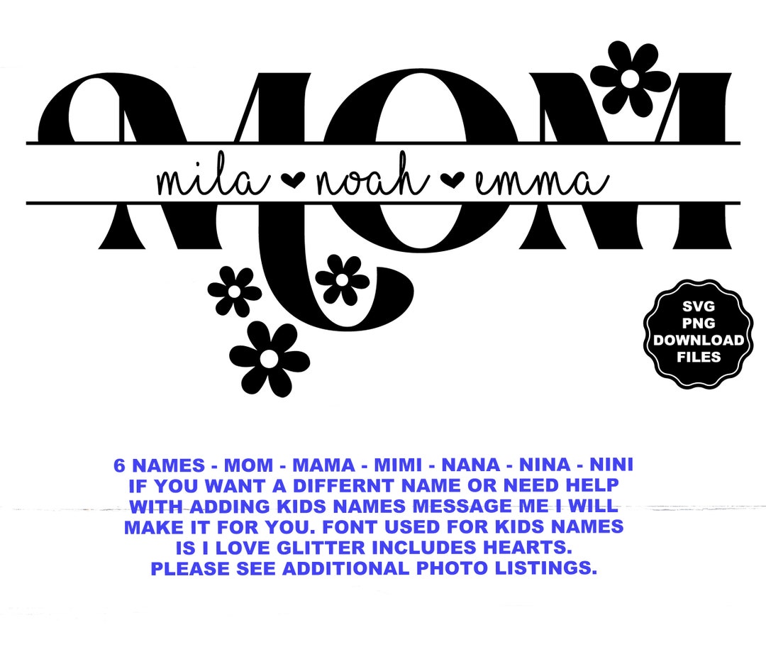 Mom Split Monogram Svg Add Kids Names Retro Flowers Mama - Etsy