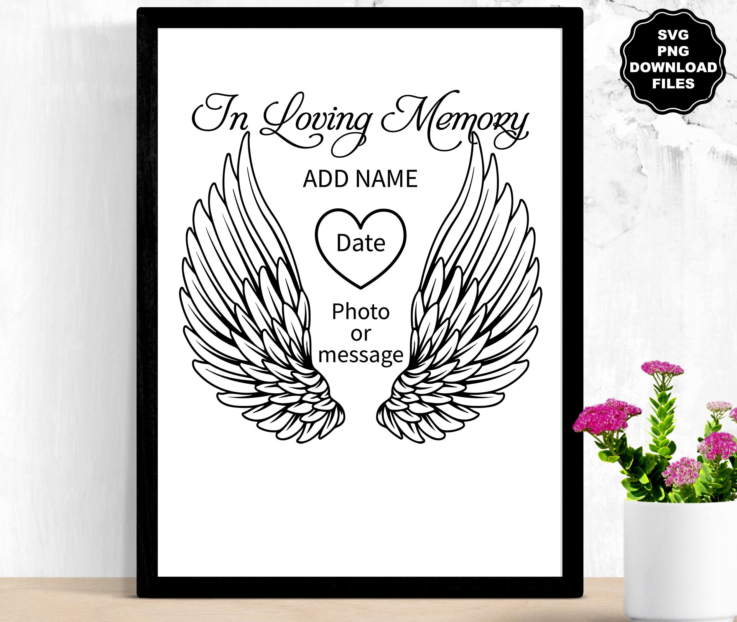 In Loving Memory Angel Wings SVG Angel Wings Heart Halo Add - Etsy ...