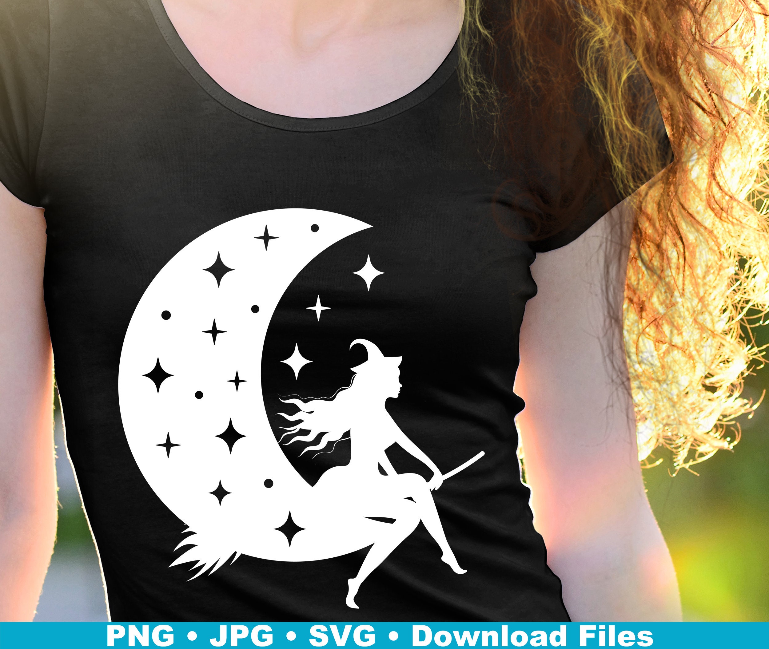 Cute Witch SVG, Celestial Moon Witch SVG, Witch Halloween T-shirt ...