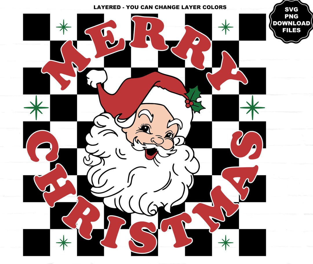 Checkered Santa Claus SVG, Santa Face SVG Retro Santa PNG Merry Christmas Png Retro Christmas ...
