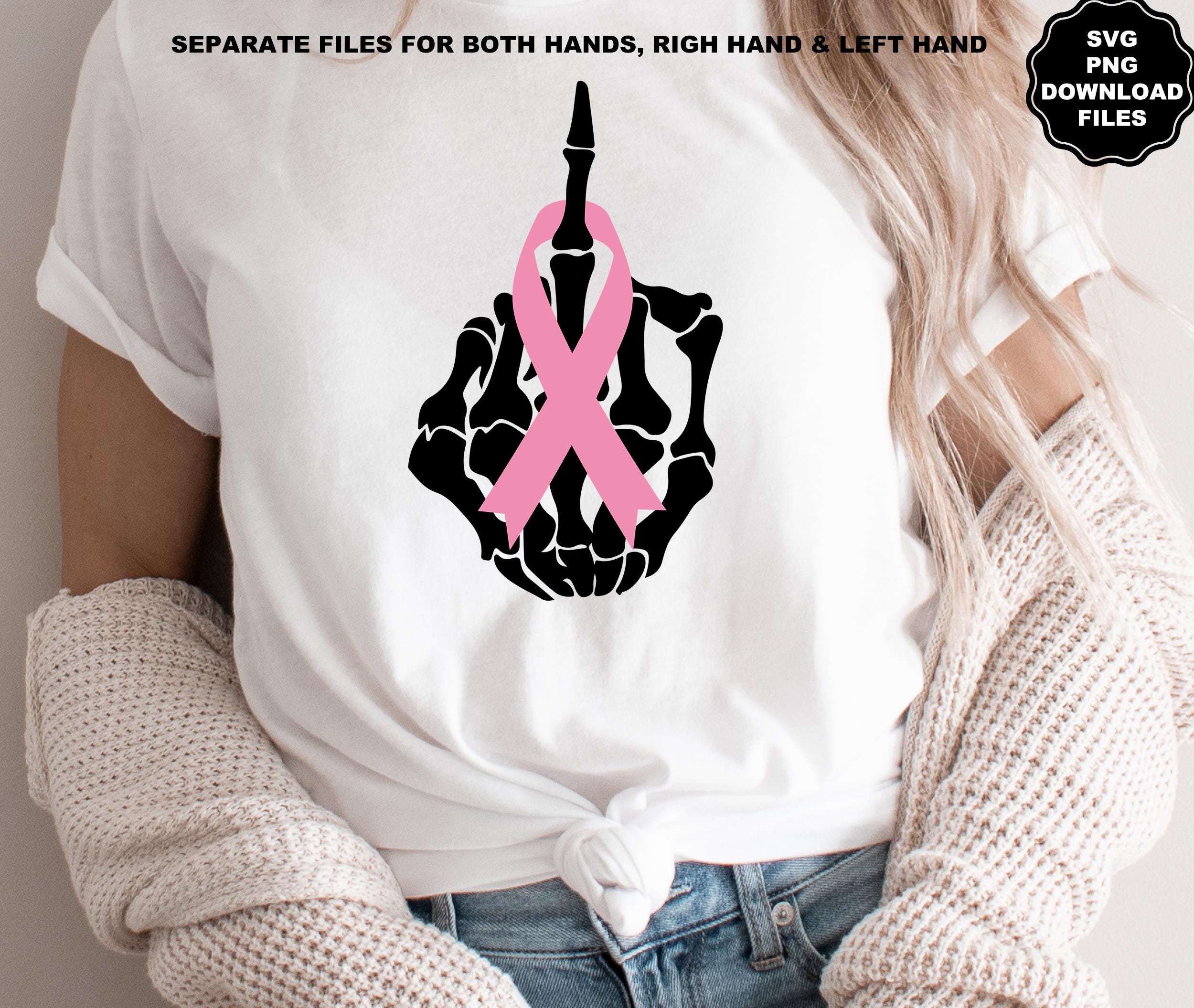 Pink Ribbon Skeleton Middle Finger SVG, Cancer Awareness, Fuck Cancer ...