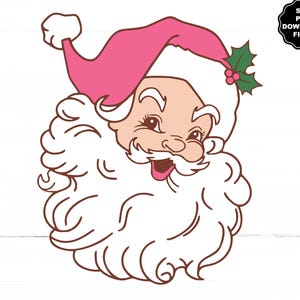 Pink Santa Claus SVG Pink Santa Face SVG Retro Santa PNG Merry ...