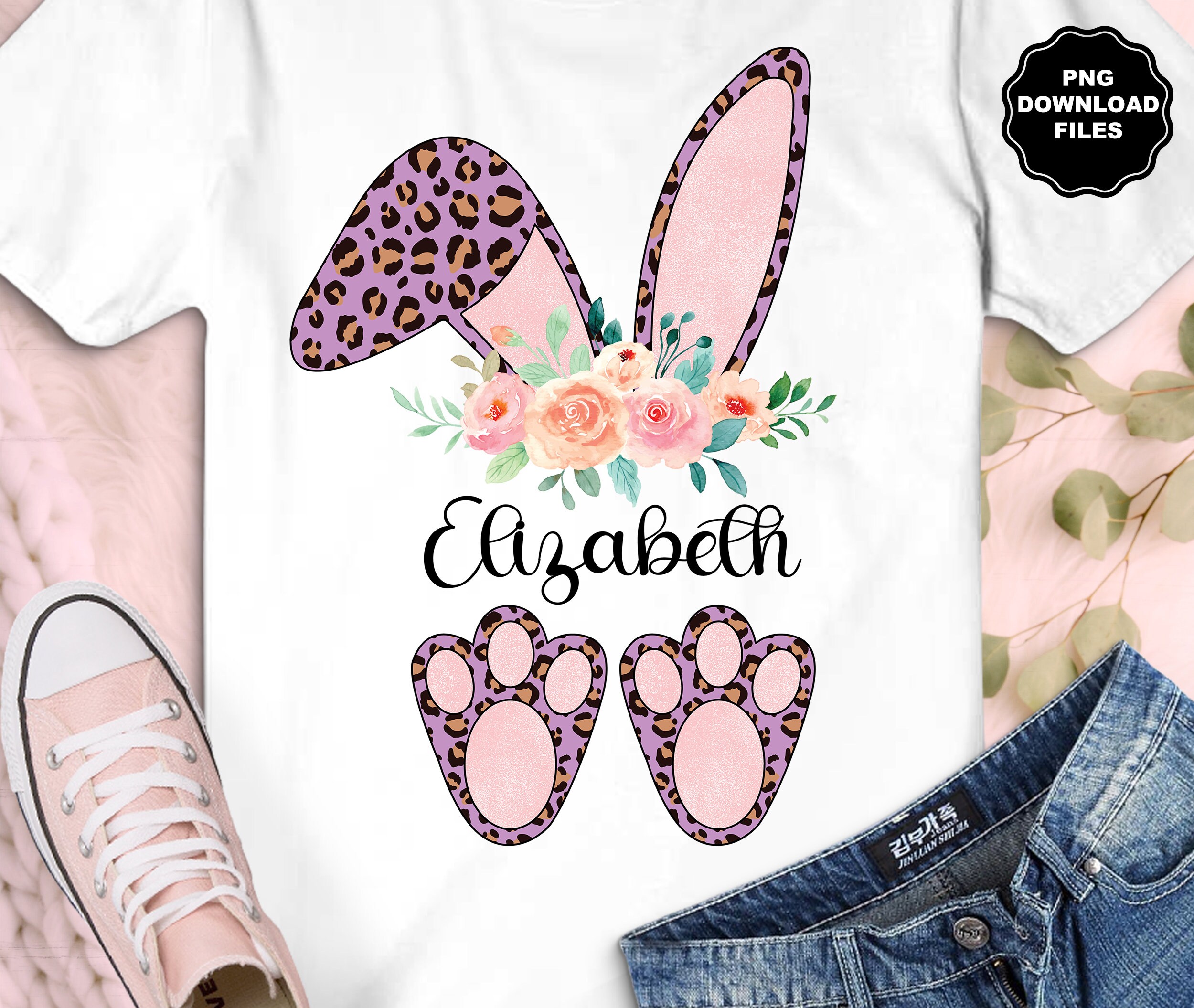 Leopard Print Bunny Ears Feet Add Name Monogram 4 Colors - Etsy