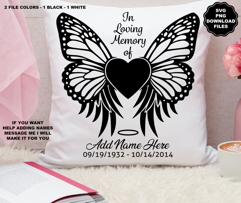 In Loving Memory Butterfly Angel Wings SVG, Angel Wings Heart Halo ...